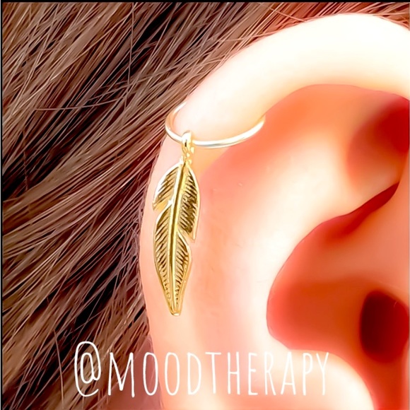 Moodtherapy | Jewelry | 4k Yellow Gold Filled Feather Charm Hoop ...